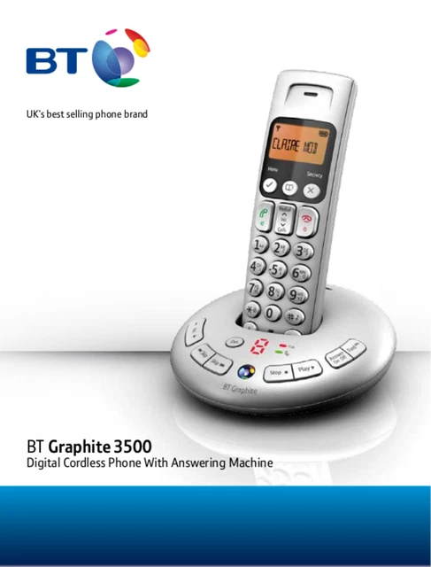 BT GRAPHITE 3500 Digital Cordless Phone with Answering Machine £19.99 ...