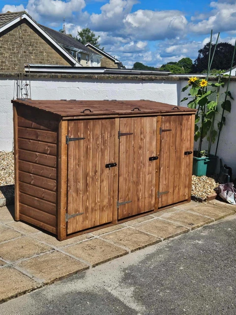 DOUBLE/TRIPLE WHEELIE BIN Storage Wooden Store Cover Garden Rubbish ...