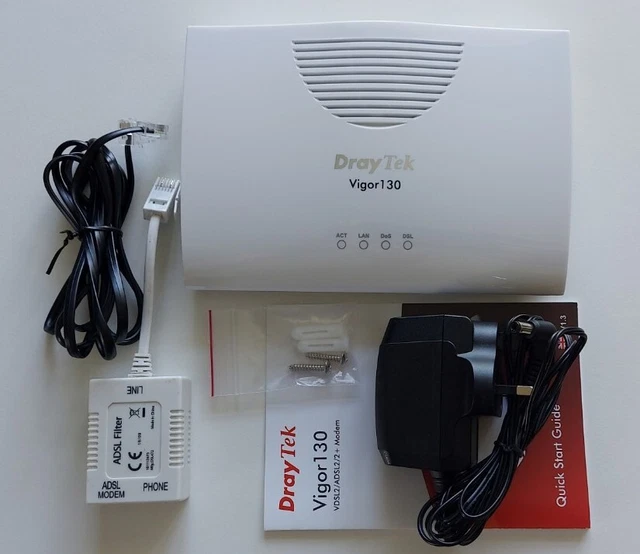 DRAYTEK VIGOR 130 ADSL2+/VDSL2 (FTTC/BT Infinity) Ethernet Modem PPPoE ...