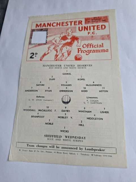 MAN UTD RESERVES V Sheffield Wednesday Reserves 1966/67 Central League ...