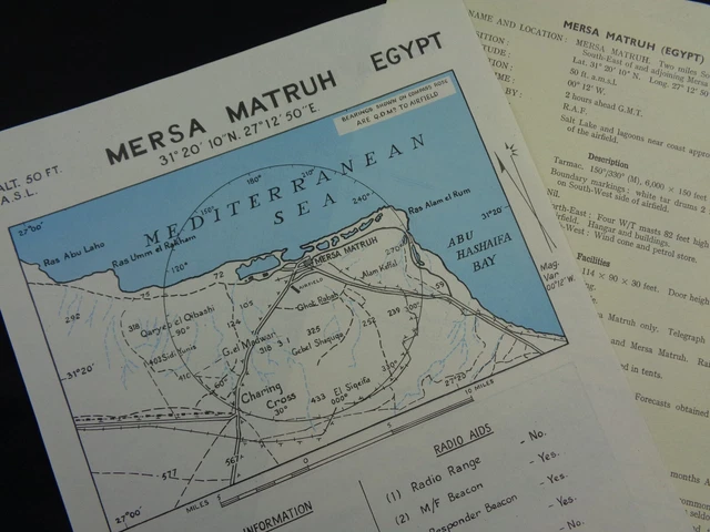 ORIGINAL WW2 RAF Map / Data Sheets for the Airbase at "MERSA MATRUH ...