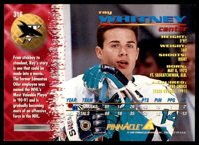 1994-95 PINNACLE RAY Whitney San Jose Requins #316 EUR 0,82 - PicClick FR
