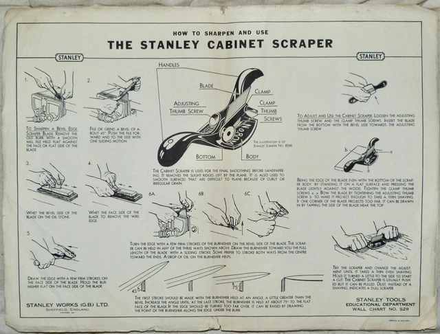 VINTAGE WOODWORKING POSTER 1950s Stanley Tools wall chart #529 Cabinet ...