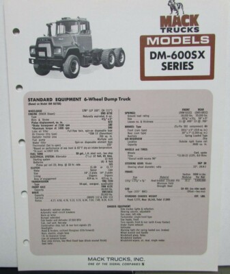 1974 MACK TRUCKS Model DMM 4876S Diagrams Dimensions Sales Brochure ...