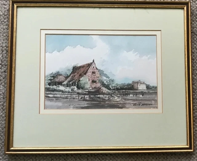 ARTIST KEITH JOHNSON Small Framed Watercolour Thatched Farm Norfolk £17 ...