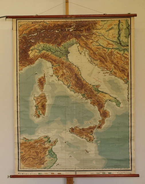 SCHOOL WALL MAP Italy Alps Mediterranean ~ 1915 122x158 Vintage £356.46 ...