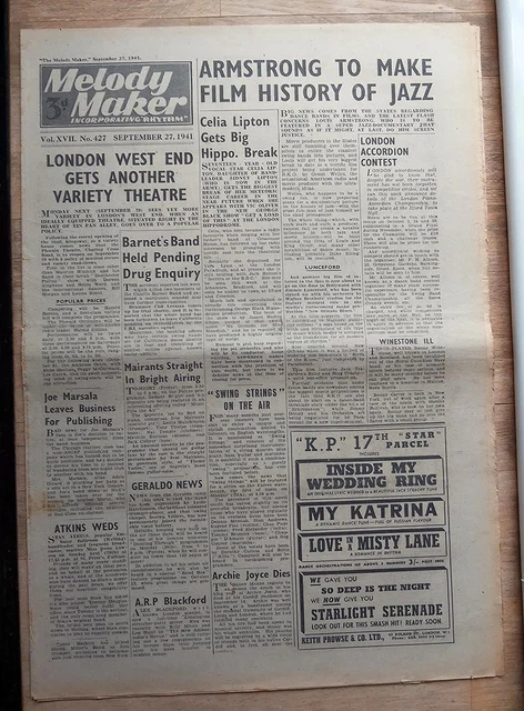 MELODY MAKER MAGAZINE 1941 - WW2, Louis Armstrong, Celia Lipton, jazz £ ...