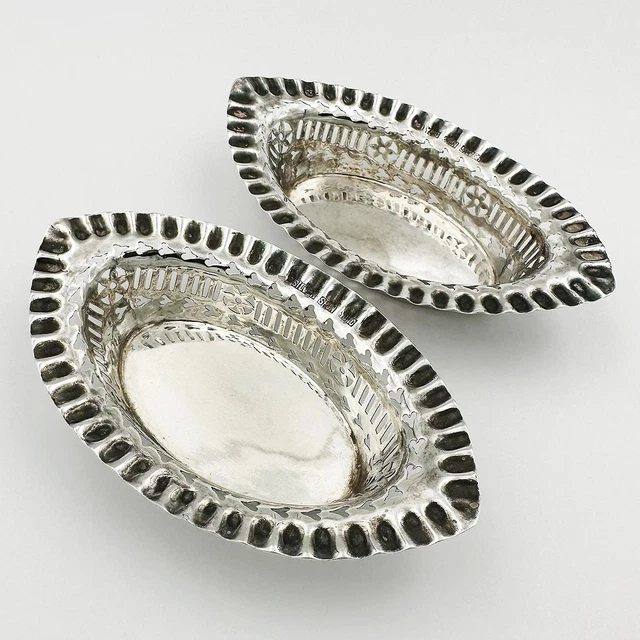 ANTIQUE PAIR CHINESE PIERCED BON BON DISHES SILVER Yung Shun c1900 £85. ...