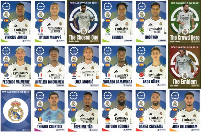PANINI FIFA CLUB World Cup 2025 Alle 18 Sticker Team Real Madrid CF EUR ...