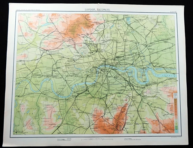 ANTIK EISENBAHN MAP Of London Schienen Routen Züge Viktorianisch 1890 ...