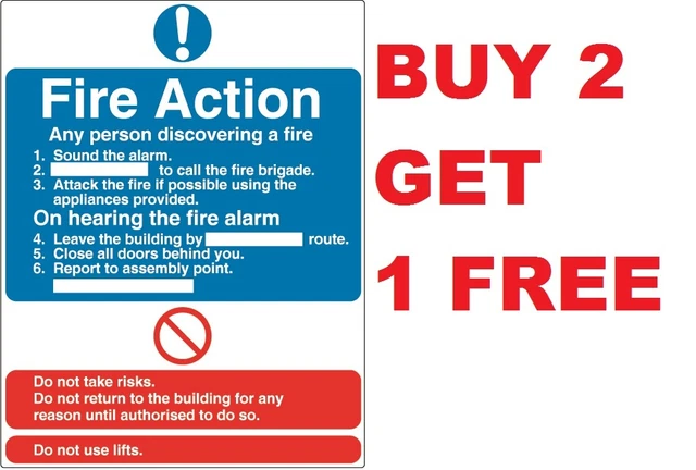 FIRE ACTION ASSEMBLY Point Sign Sticker Fire Exit 200mmx150mm health ...
