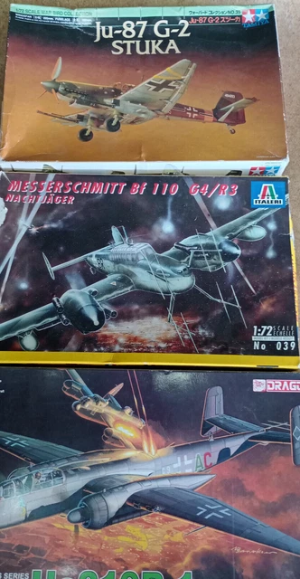 TAMIYA, ITALERI, DRAGON, 1/72, Ju-87 Stuka, Heinkel He219 B-1, Me BF ...