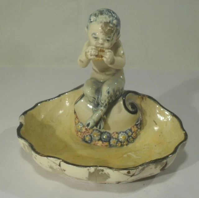 KARLSRUHER MAJOLIKA 1239 Schale mit Faun Jugendstil Entwurf Max Heinze ...