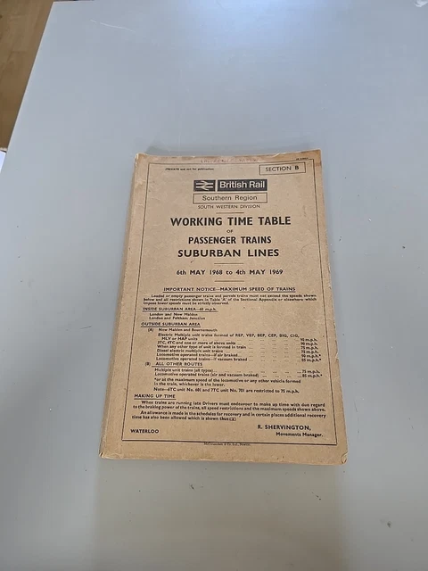 1968 / 69 British Rail Working Timetable Section B Southern Region ...