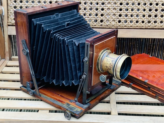 10X8& LARGE FORMAT Folding Plate Camera c/w 280mm F6 Petzval Antique ...