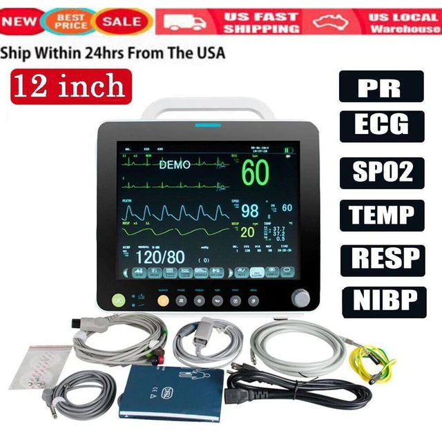 MEDICAL 12& ICU Vital Signs Monitor Patient Monitor SpO2 NIBP ECG RESP ...