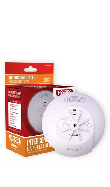 HISPEC MAINS HEAT Alarm Detector Interconnectable Fire Safety 9V Battery Backup £15.00 - PicClick UK