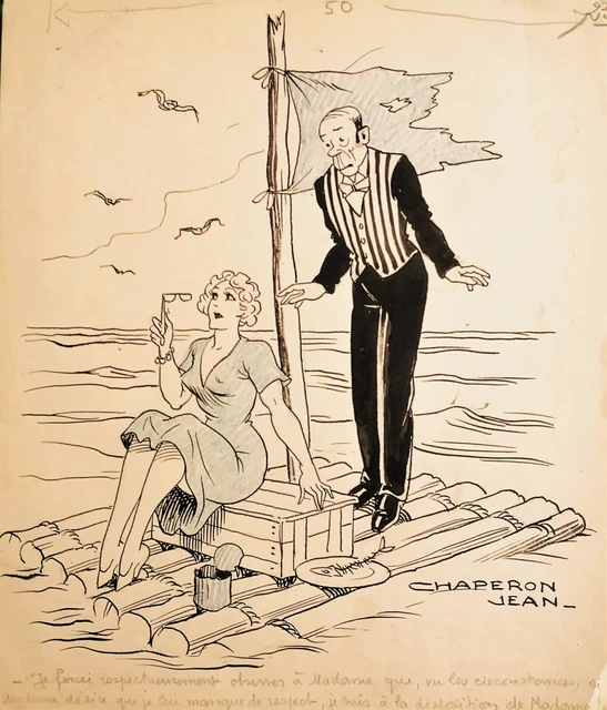JEAN CHAPERON - Dessin de presse années 40/50 (naufrage/domestique ...