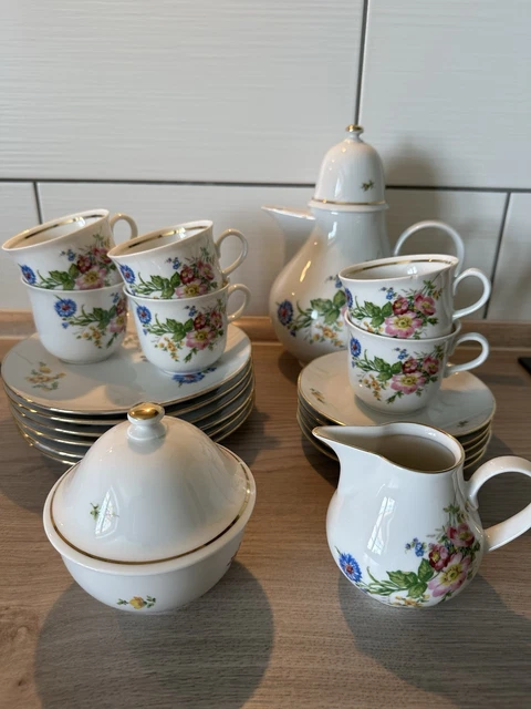 KAFFEESERVICE HENNEBERG PORZELLAN, 6 Personen, Goldrand EUR 15,00 - PicClick DE