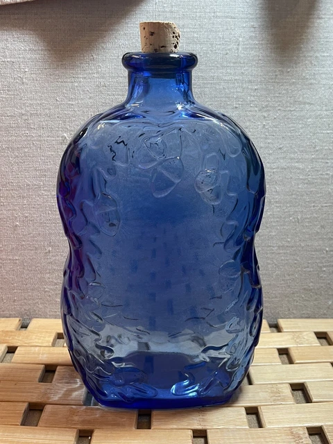 VINTAGE LIBBEY COBALT Blue Glass Bottle Embossed with Acorns & Oak ...
