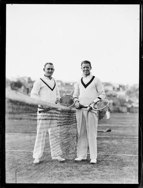 CRICKETERS ALAN KIPPAX and Stan McCabe on a tennis court NSW 1930s Old ...
