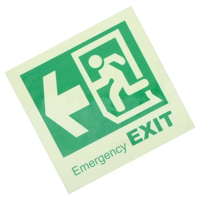 EMERGENCY EXIT SIGN Sticker Office Commercial Fire Extinguisher Dark ...