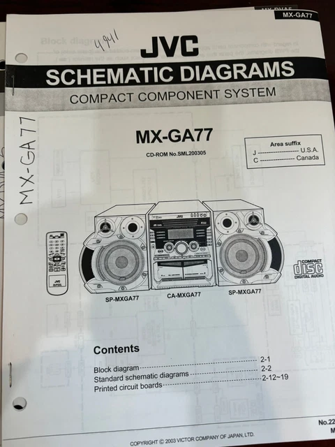 JVC MX-J100 CA-MXJ100 Schematic Diagrams Service Manual **Original** £ ...