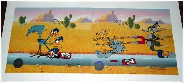 SIGNED 2X CHUCK Jones WB Wile E. Coyote, Road Runner Ltd. Edit. Cels w ...