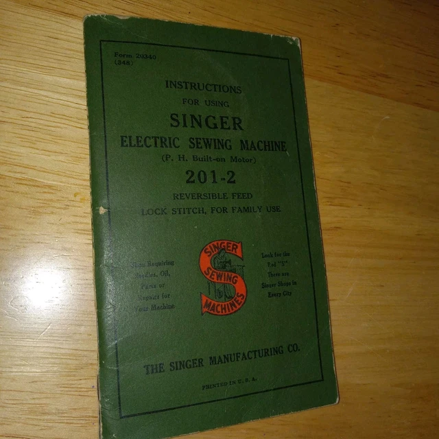 VTG SINGER 1941 Electric Sewing Machine Instruction Book 201-2 (Form ...