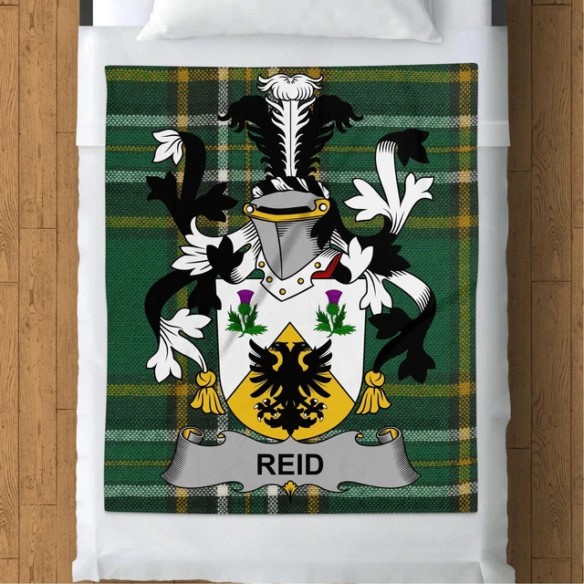 REID FAMILY COAT of Arms Blanket on Irish Tartan Background 50x60 ...