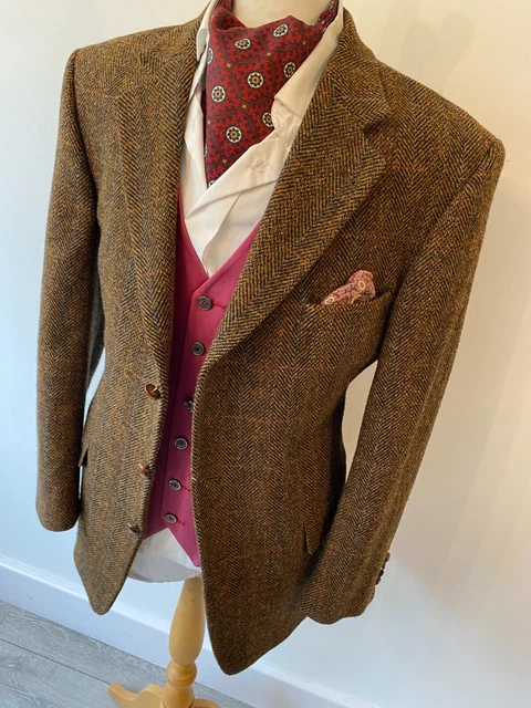 HARRIS TWEED MENS BARUTTI BROWN CHECK HERRINGBONE HACKING JACKET BLAZER ...