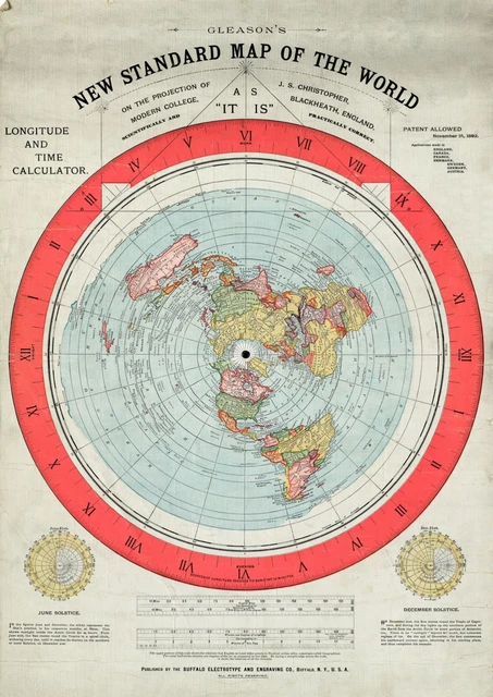 FLAT EARTH MAP 1892 Gleason's Standard Map of the World Alexander ...