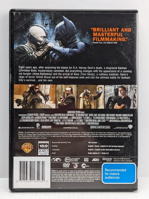 THE DARK KNIGHT Rises DVD Reg 4 PAL PreOwned Christian Bale Michael ...