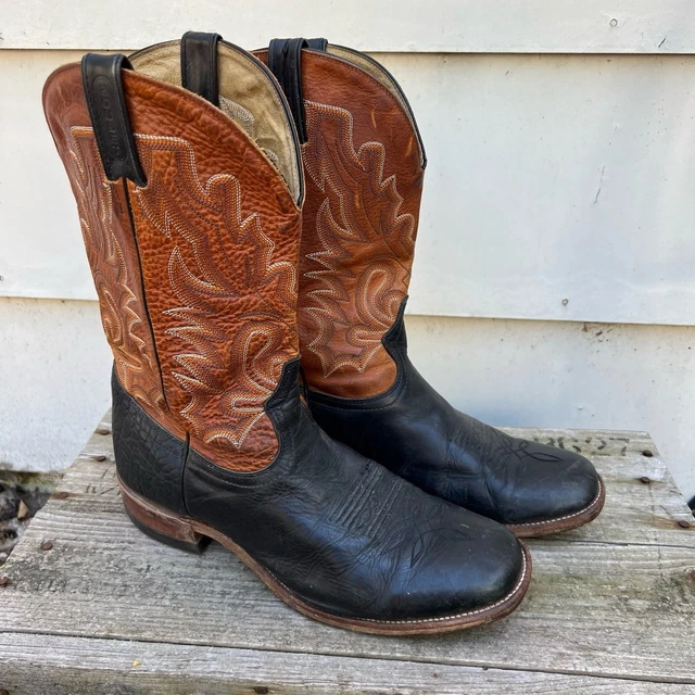 BOULET SQUARE TOE Black Rust Orange Top Cowboy Western Boots 9D #4033 ...