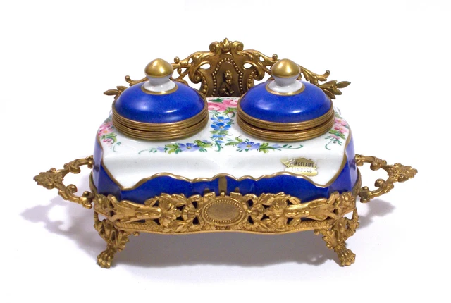 ANTICO CALAMAIO IN PORCELLANA di LIMOGES France - HAND PAINTED DOUBLE ...