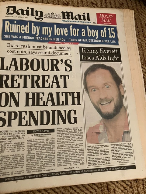 DAILY MAIL NEWSPAPER 1995. Kenny Everett dies. Ayrton Senna. Roy ...