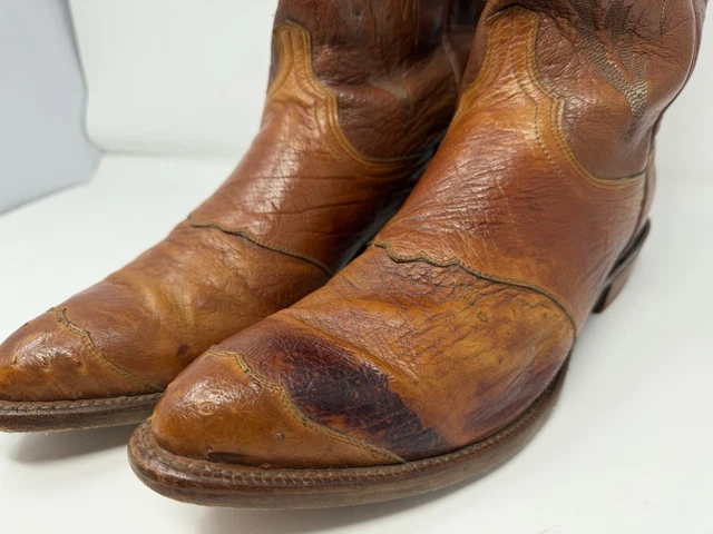 LUCCHESE 1883 FULL Quill Ostrich Wingtip Mens 10 D Brown Cowboy Boots £ ...