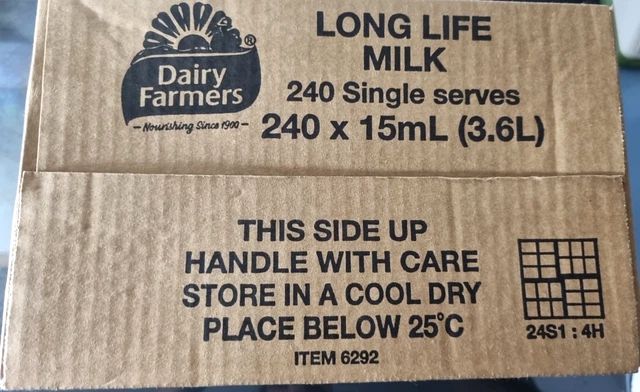 DAIRY FARMERS LONG Life Milk Portions UHT 15mL Carton 240 Bulk Box, $55 ...