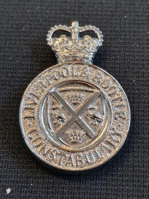 LIVERPOOL & BOOTLE Constabulary Police Cap Badge Queens Crown Genuine ...