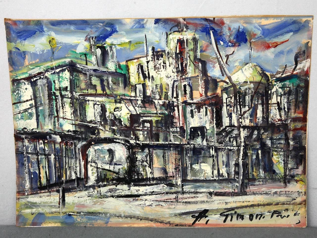 SIGNIERT A. SIMON Paris Ölgemälde antik Stadtansicht Häuser Abstrakt Frankreich EUR 45,00 ...