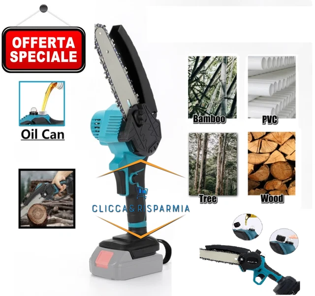 MINI SEGA ELETTRICA A Batteria 1000W Motosega Da 6" Pollici Con Olio ...