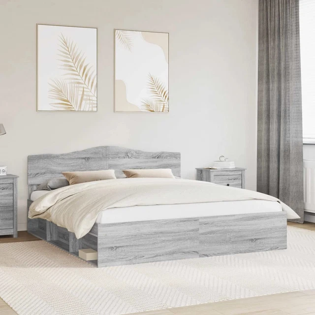 BED FRAME GREY Sonoma 200 x 200 cm Solid Pine Wood vidaXL £280.33 ...