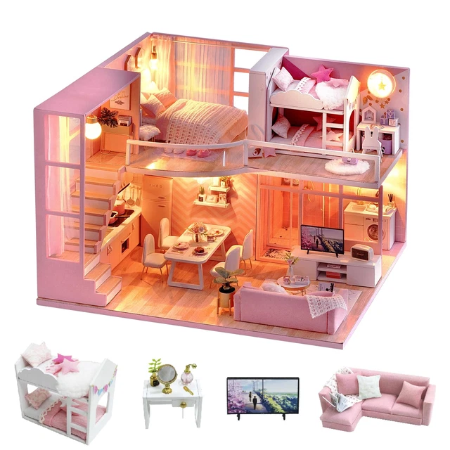 MAISON DE POUPÉE Miniature Maison de Poupée Bois en Kit avec Mobilier et Musi... EUR 58,79 ...
