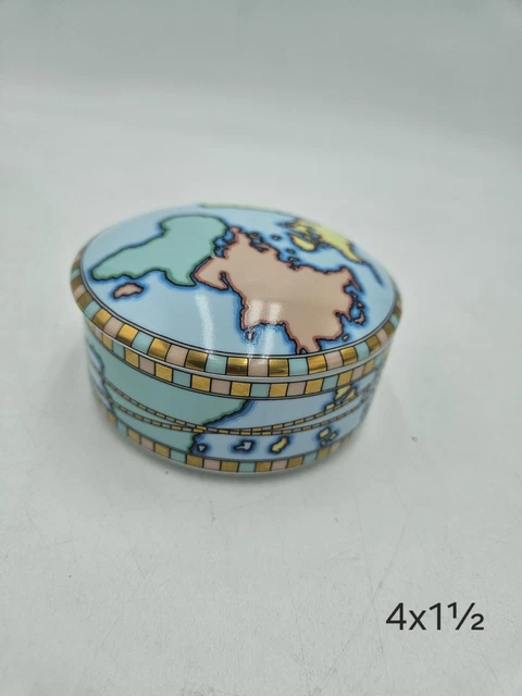 TIFFANY & CO. Porcelain World Map Globe 4" Porcelain Trinket Box & Lid ...