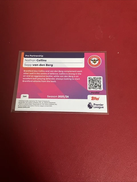 TOPPS 2025/26 PREMIER League Pro Partnership Collins Berg 55/75 ...