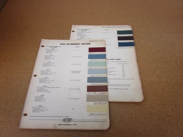 1953 PLYMOUTH CAR paint color chip chart sheet sample EUR 8,05 ...