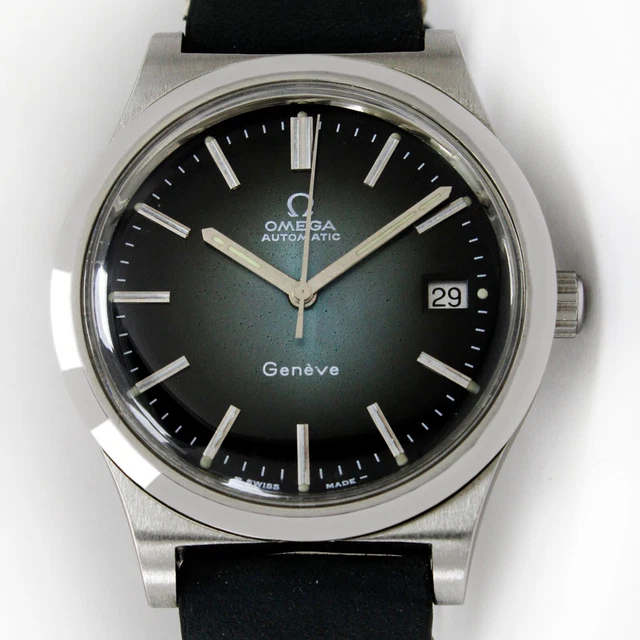OROLOGIO DA POLSO 1973 Omega Geneve Automatico Data Quadrante Ombreggiato Uomo Vintage Acciaio ...