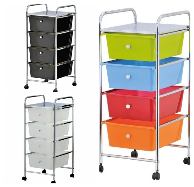 STORAGE TROLLEYS 4 Drawer Cabinet On Wheels Trolley Cart Salon ...