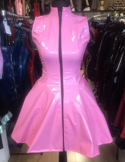 MISFITZ SEXY PINK PVC sissy skater dress, two way zip. SIZE 26. CD ...
