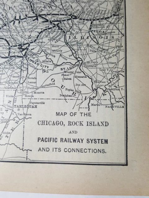 1897 ORIGINAL TRAIN route map CHICAGO ROCK ISLAND & PACIFIC RAILROAD ...